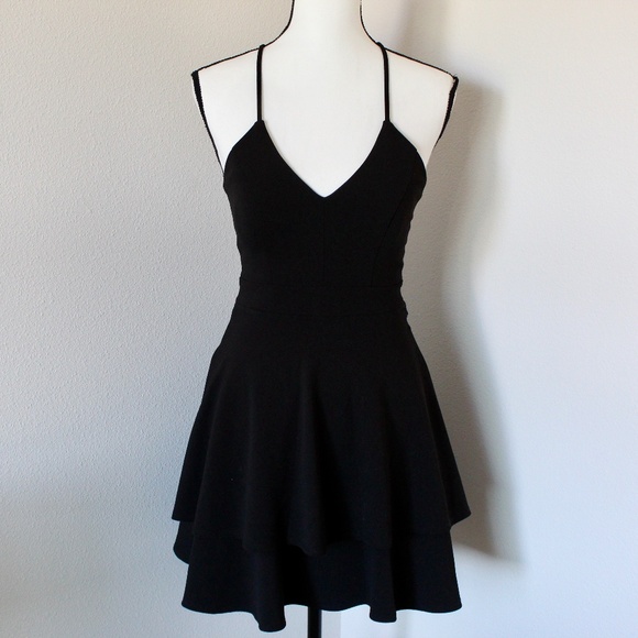 B Darlin | Dresses | Black Lace Back Layered Skirt Fit Flare Mini Skirt ...